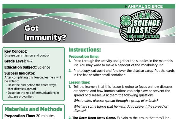 4-H Science Blast in the Class: Got Immunity - 4-H Science Blast in the ...
