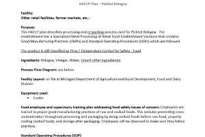 Reduced Oxygen Packaged HACCP Plan - Pickled Bolonga - Meat Processing Variance Training