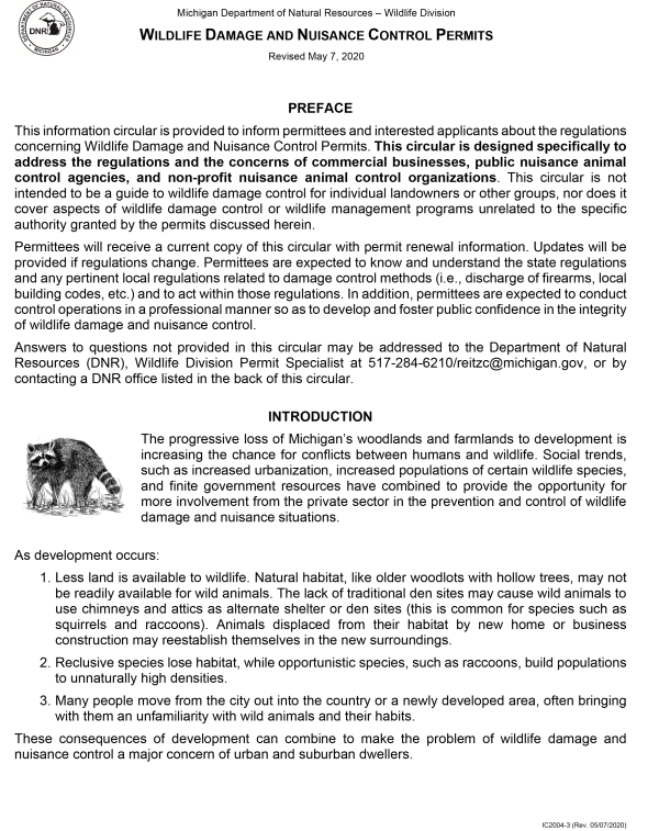 MDNR Wildlife Damage and Nuisance Control Permits - Integrated Pest ...