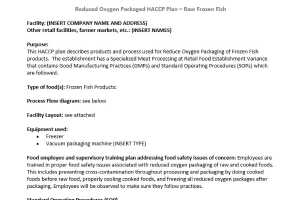 Reduced Oxygen Packaged HACCP Plan - Raw Frozen Fish - Meat Processing Variance Training