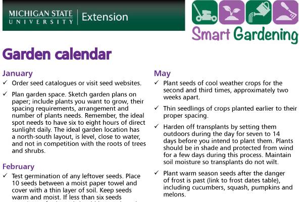 Garden Planning Calendar - MSU Extension