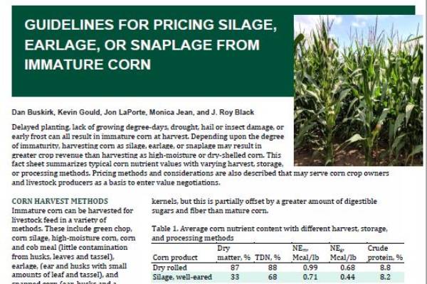 Guidelines for pricing silage, earlage or snaplage from immature corn ...